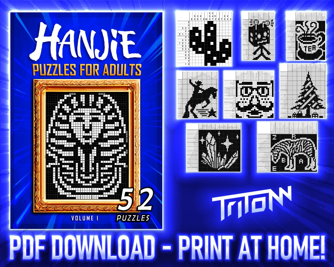 52 Printable PDF Nonograms Hanjie Puzzles for Adults Volume 1 ...