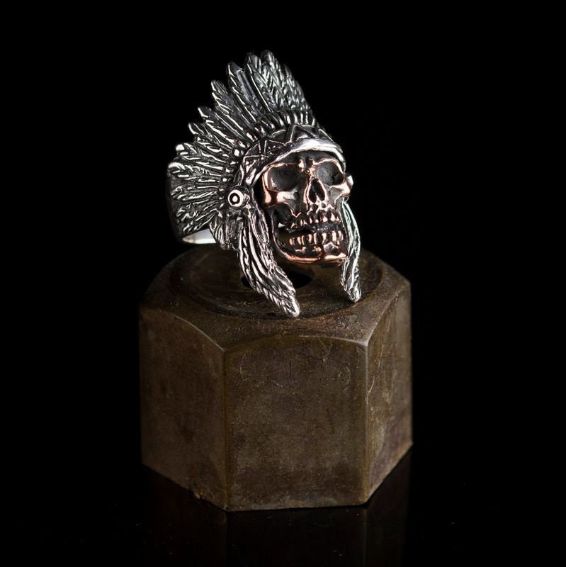 Indian Chief Ring Native American Apache Skull and Headdress Ring, 925 ...