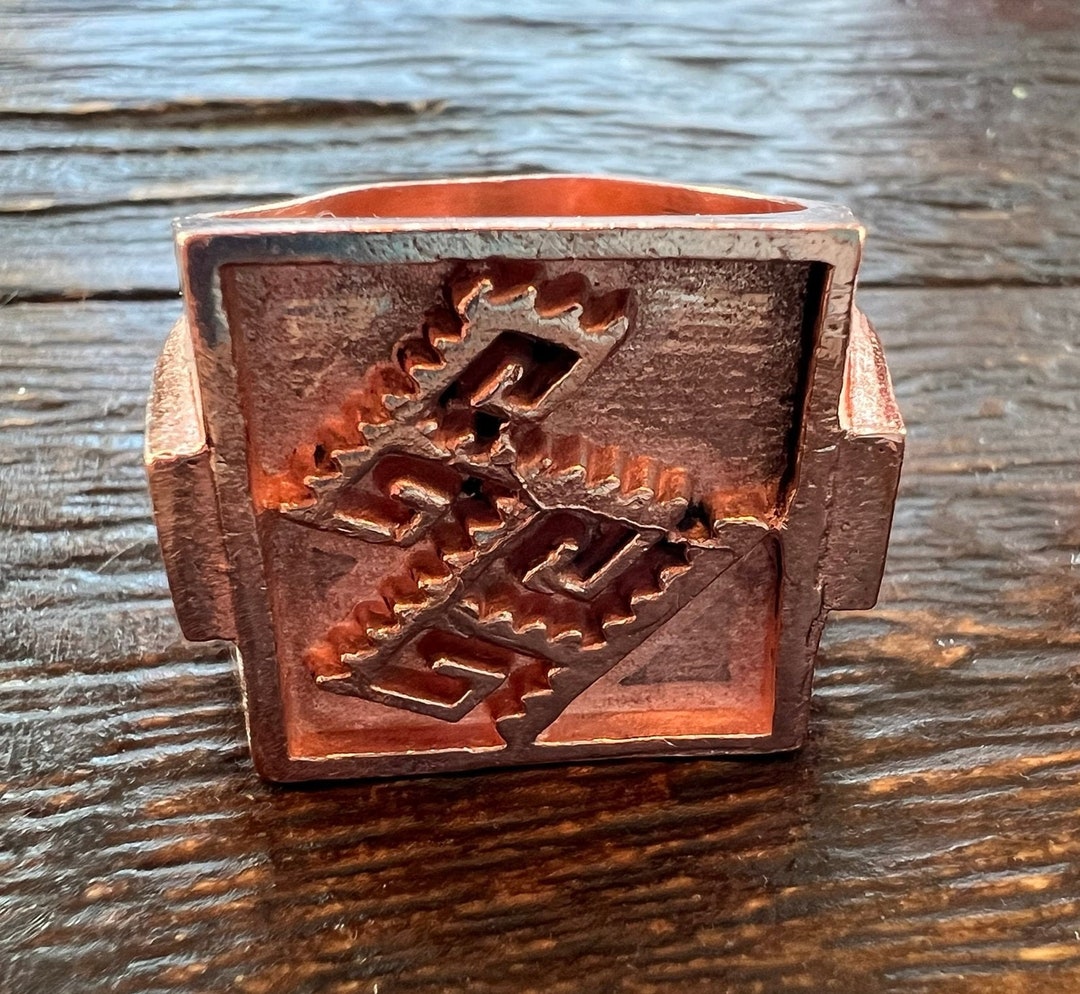 Aztec Square Pattern Ring, Mexica Fretwork Ring, Copper Ring, Aztec ...