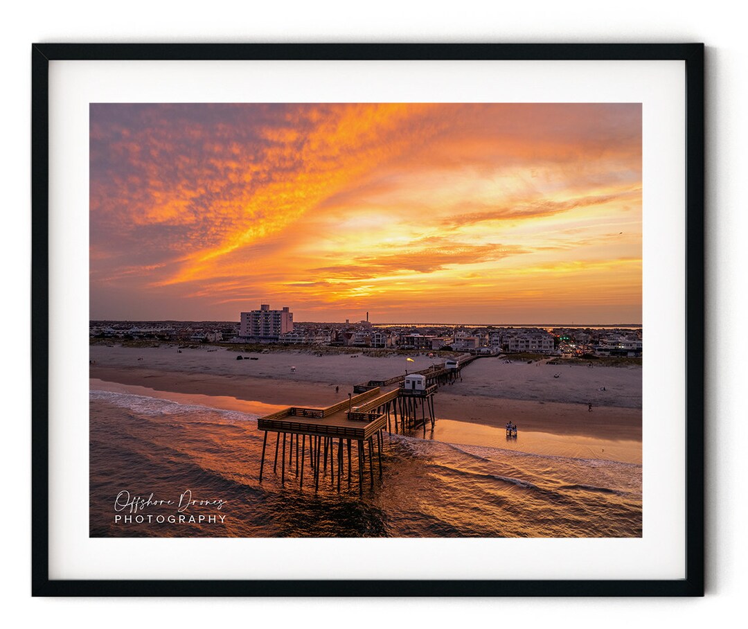 OCNJ Fishing Pier Sunset // Custom Matte Print // Beautiful Aerial ...