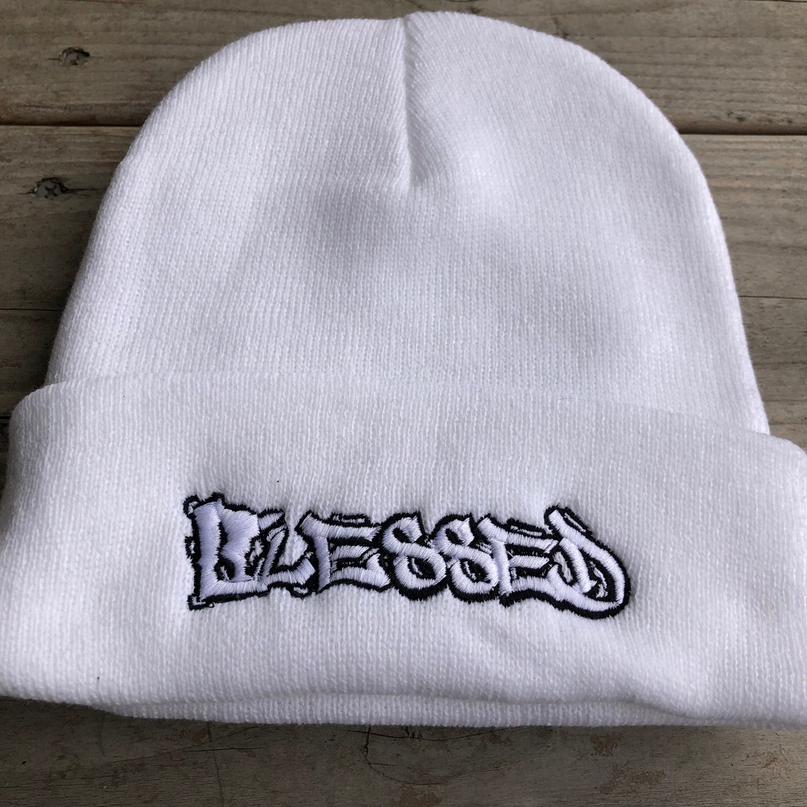 Blessed White Beanie - Christian Beanie - Christian Apparel - Christian ...