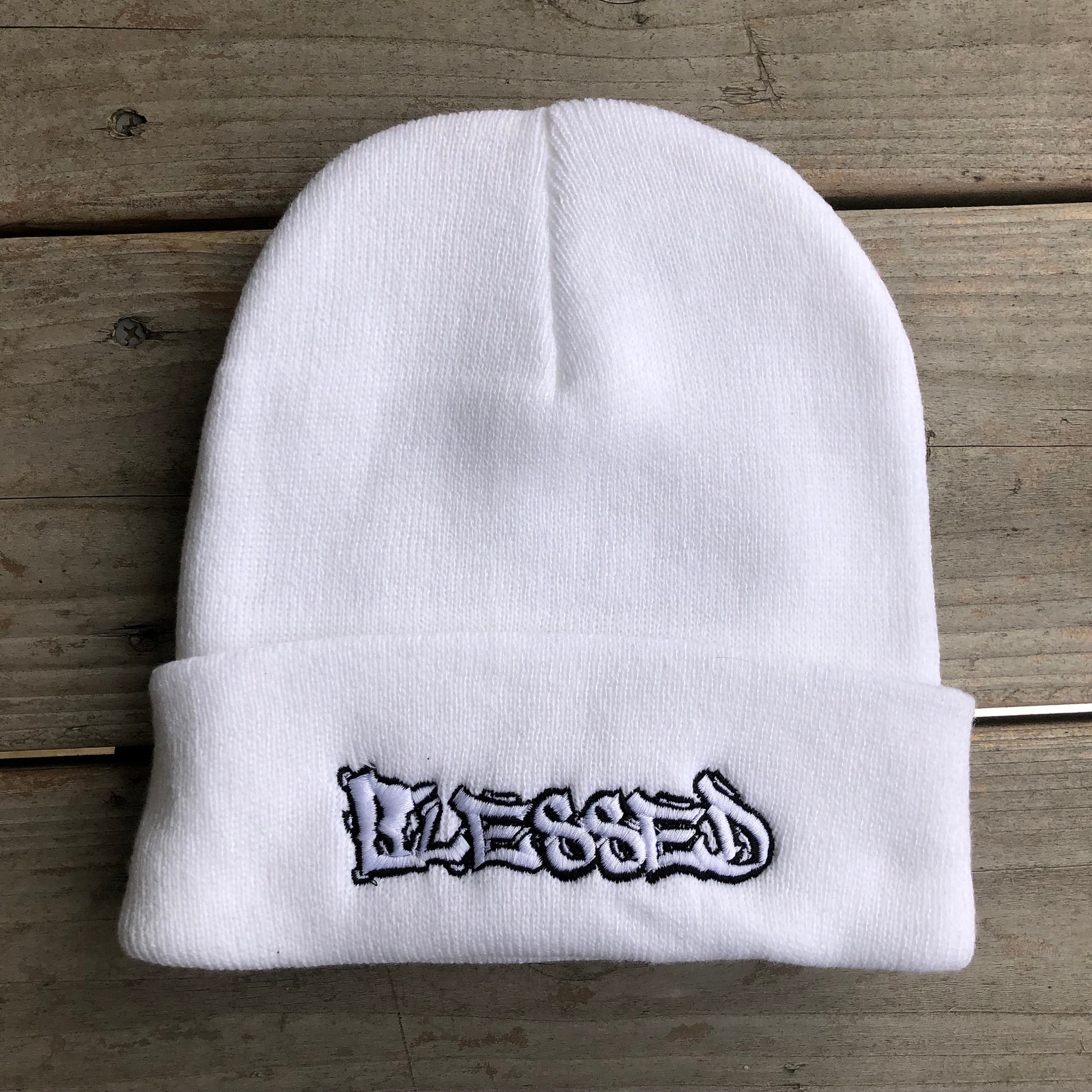 Blessed White Beanie - Christian Beanie - Christian Apparel - Christian ...