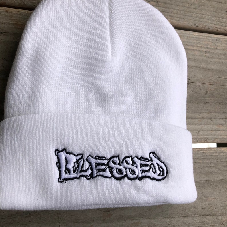 Blessed White Beanie - Christian Beanie - Christian Apparel - Christian ...