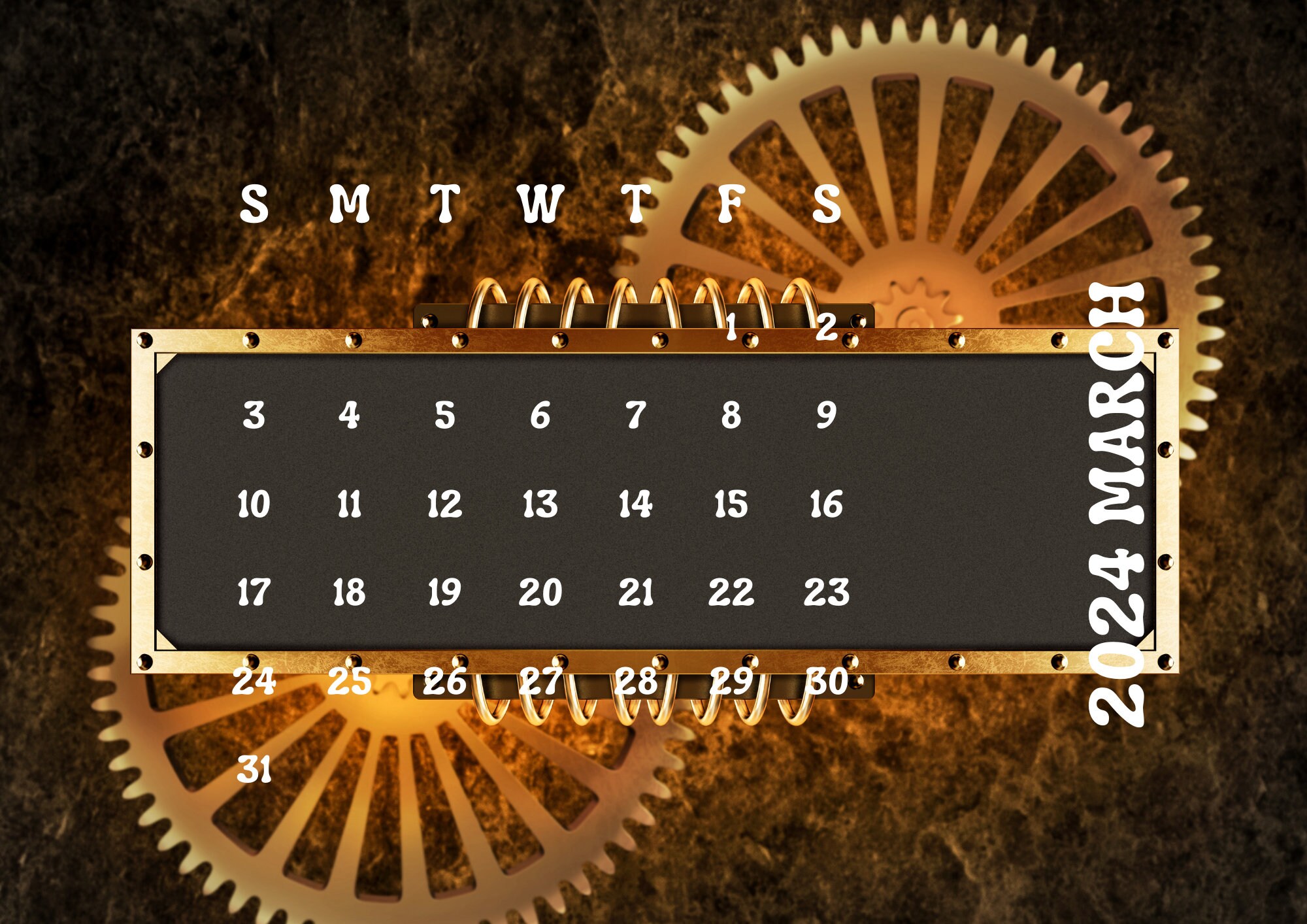 Steampunk 2024 Digital Printable Calendar - Industrial Retro Wall Art ...