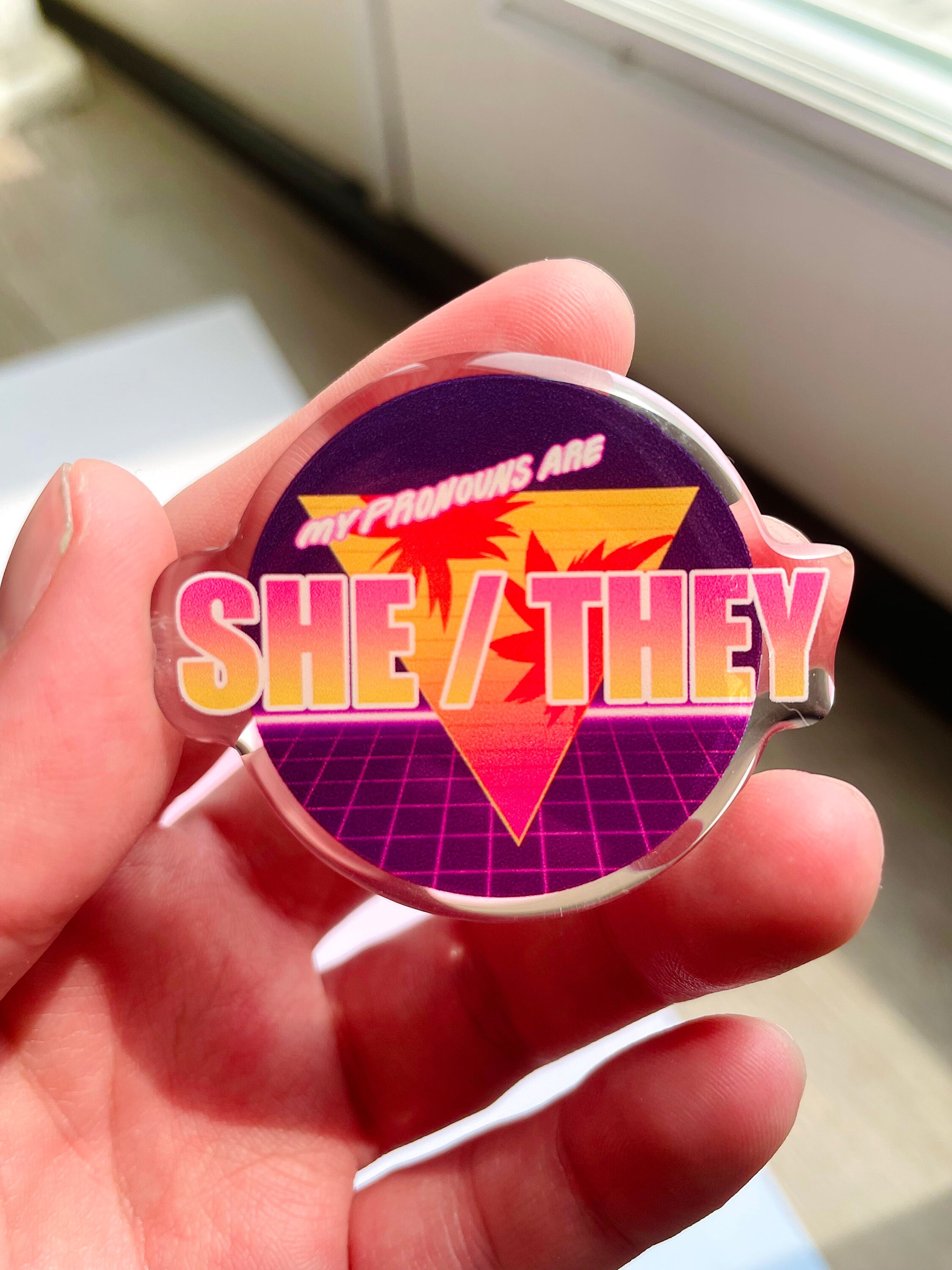 Retro Synthwave Pronoun Pins | 2" Acrylic Pins - Etsy