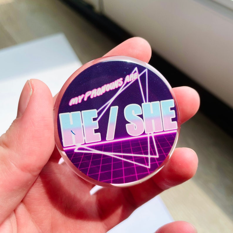 Retro Synthwave Pronoun Pins 2 Acrylic Pins - Etsy