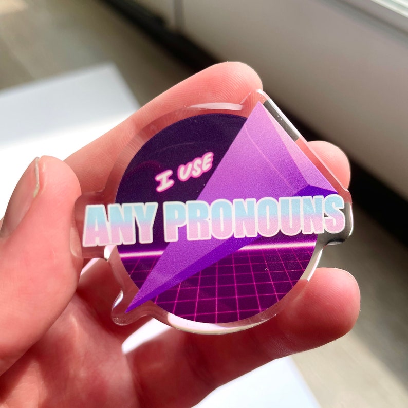 Retro Synthwave Pronoun Pins | 2" Acrylic Pins - Etsy