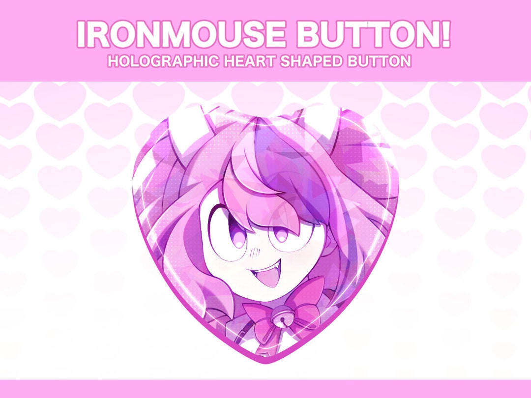 Ironmouse! | 2" Holographic Heart Shaped Button - Etsy
