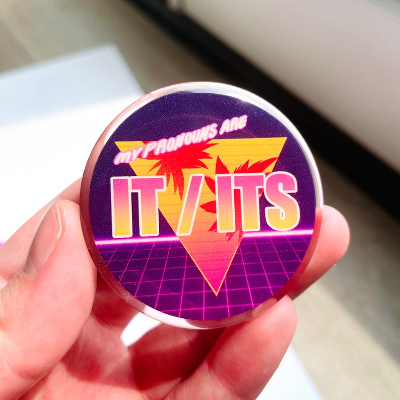 Retro Synthwave Pronoun Pins 2 Acrylic Pins - Etsy