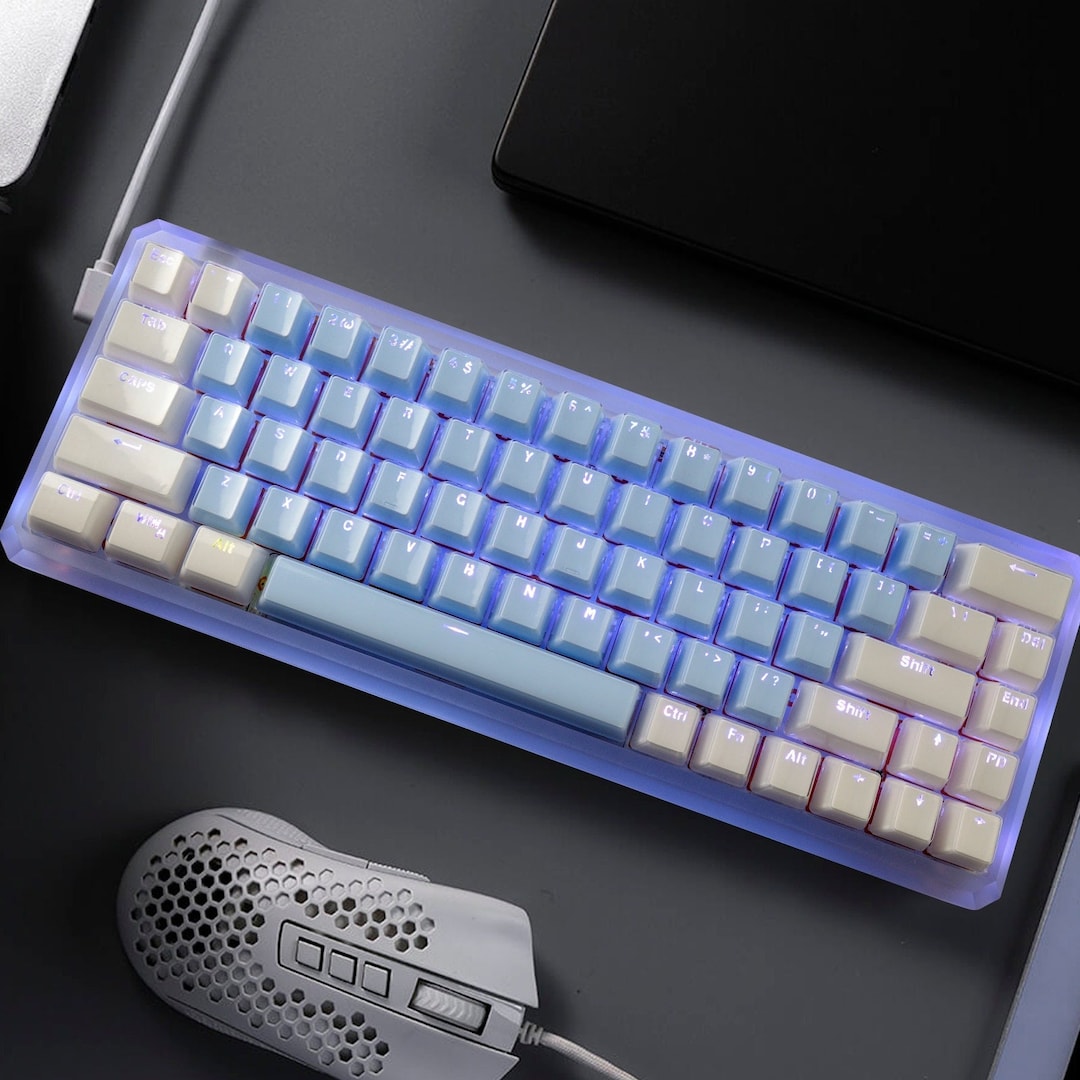Blue Transparent Ice Backlit Keycap Set Mechanical Keyboard 104 MX ...