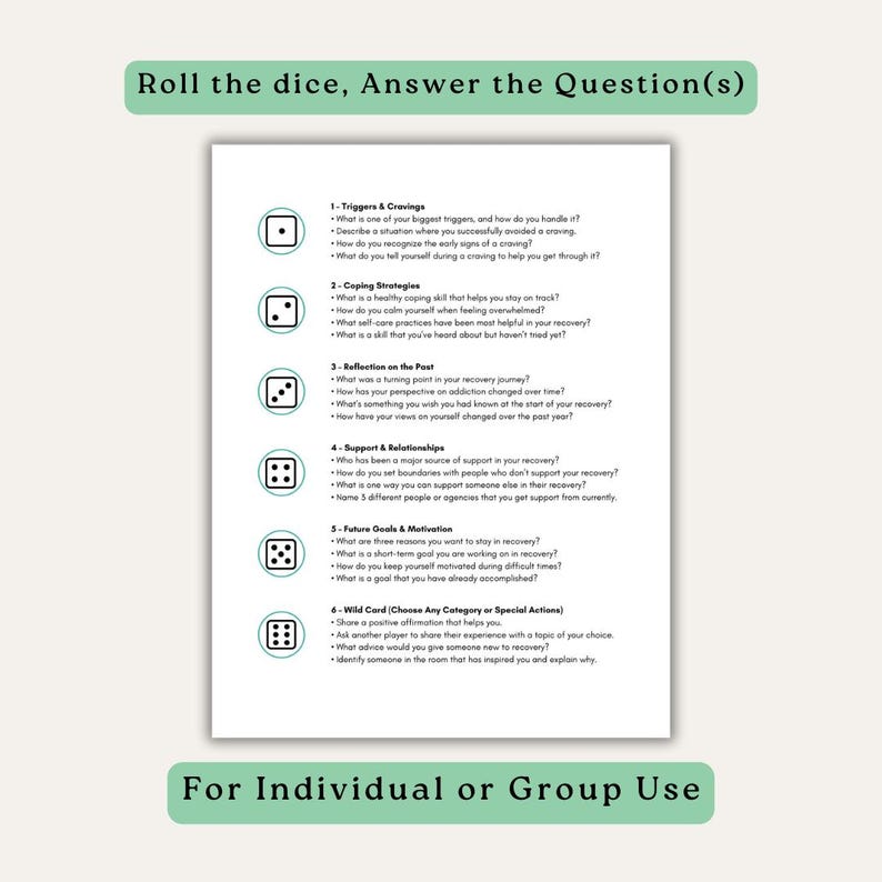 Addiction Recovery. Dice Game. Substance Use Group. Reflection ...