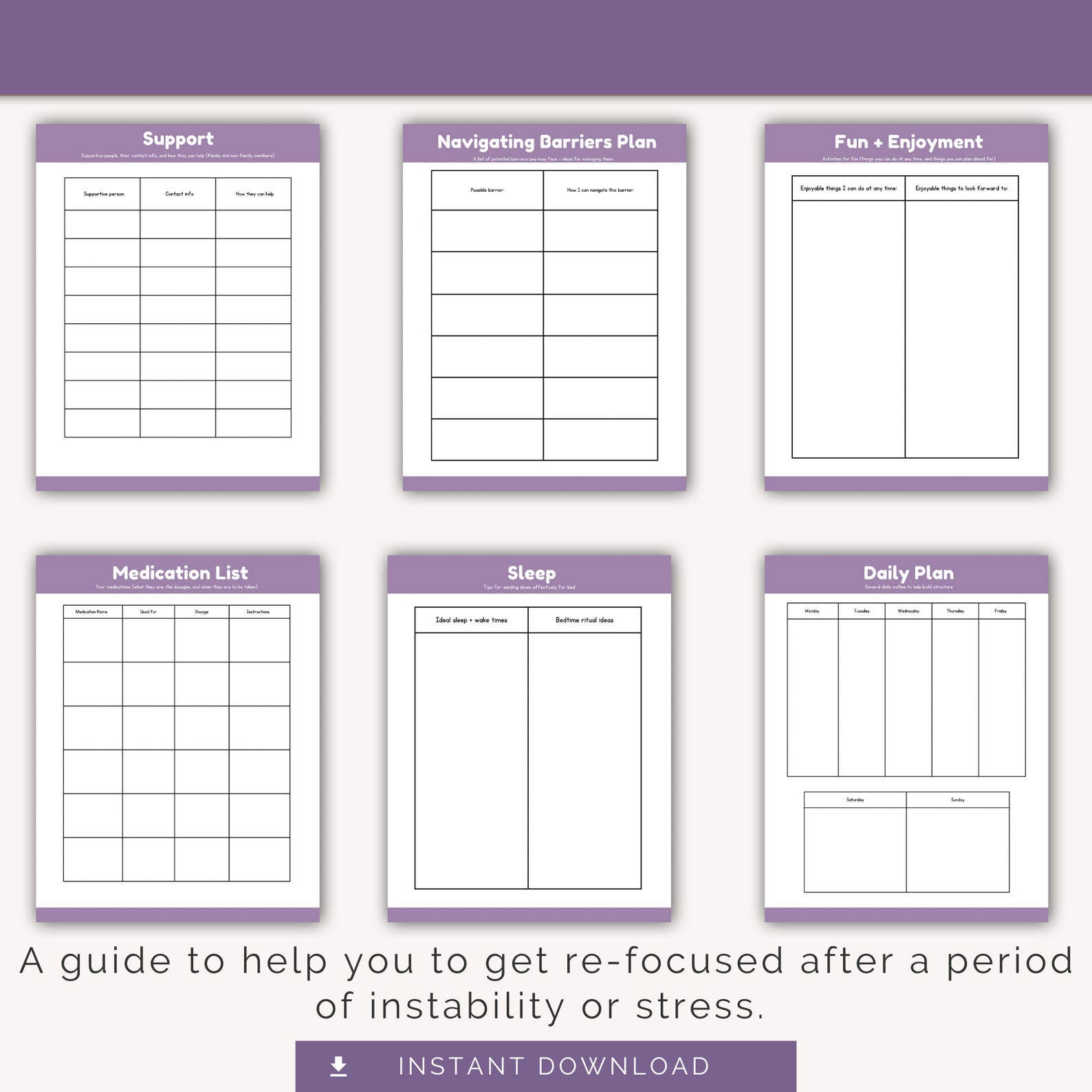 Mental Health Safety Plan Guide: Crisis Intervention Worksheets ...