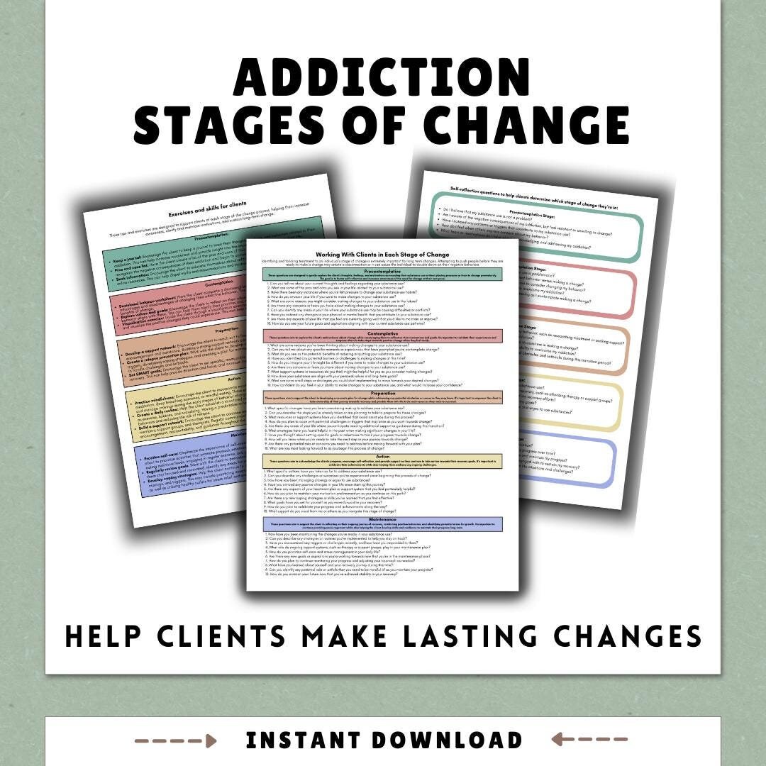 Addiction Stages of Change, Make Lasting Changes Worksheets - Etsy