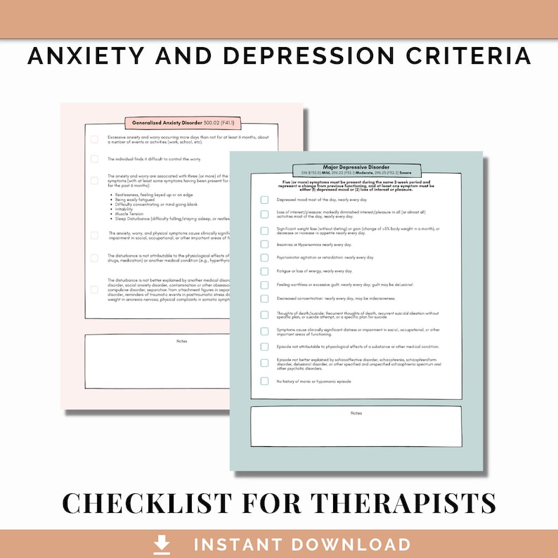 Depression and Anxiety Diagnosis Checklist, Therapist Reference Sheet, Intervention Ideas and ...