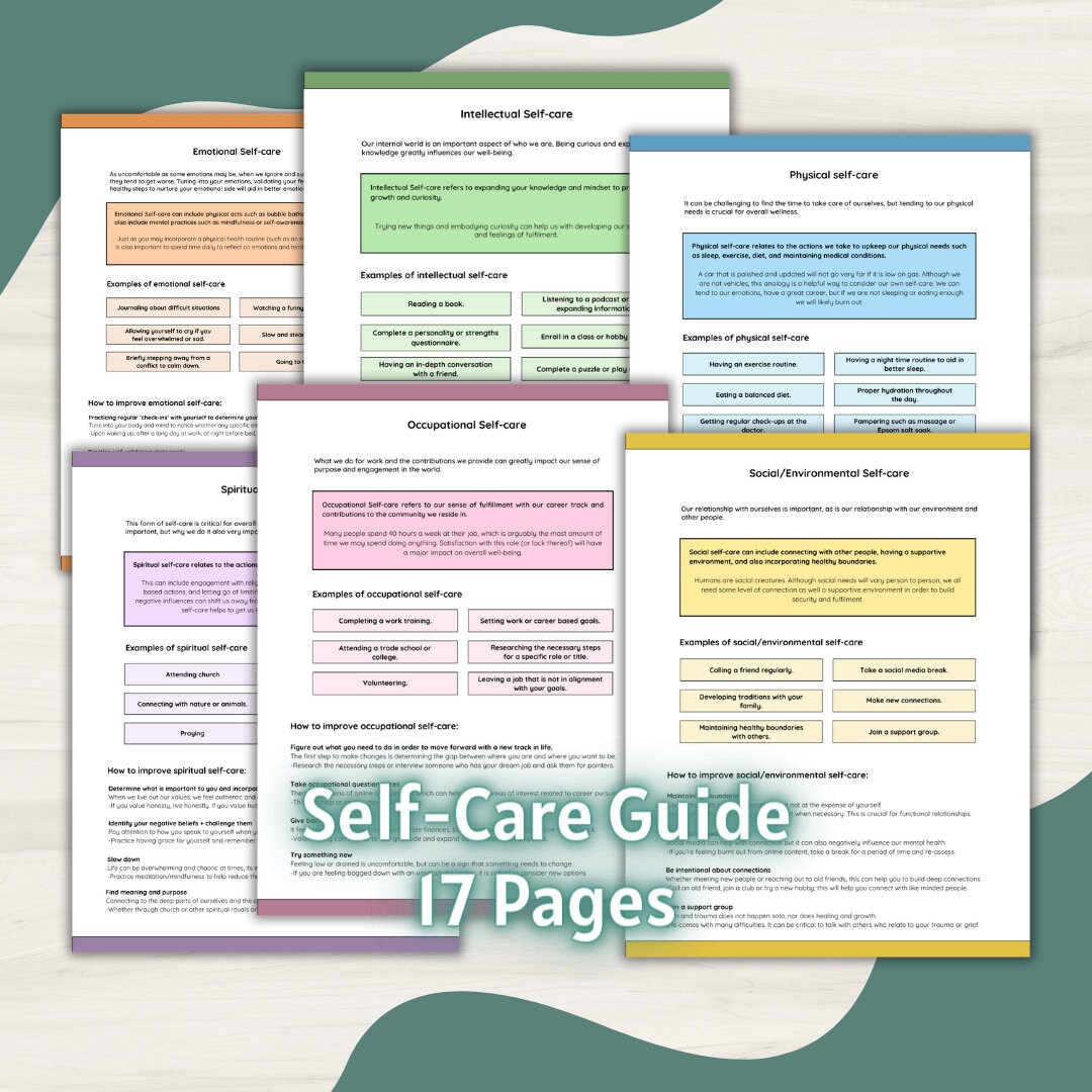 Self-care Worksheets Guide for Mental Health and Wellness 17 - Etsy