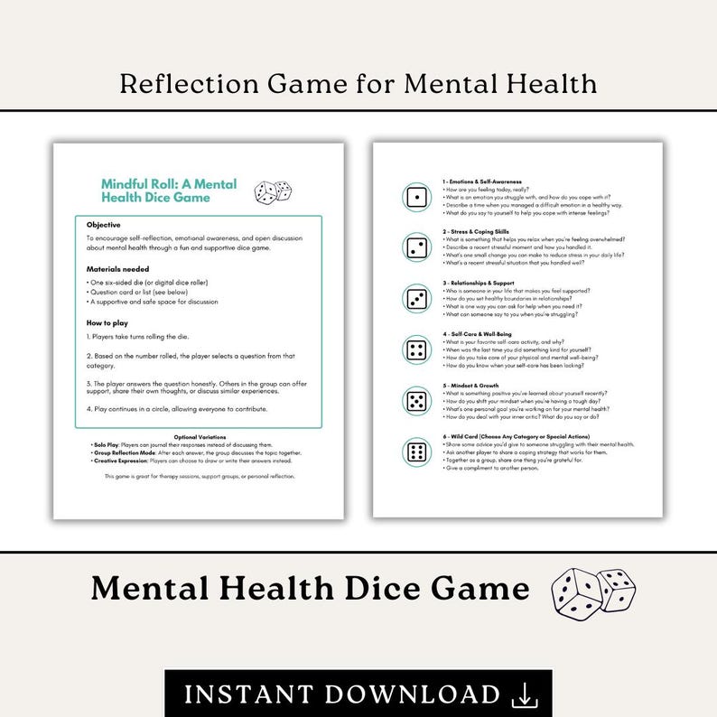 Dice Game for Mental Health, Group Activities and Reflection Questions ...