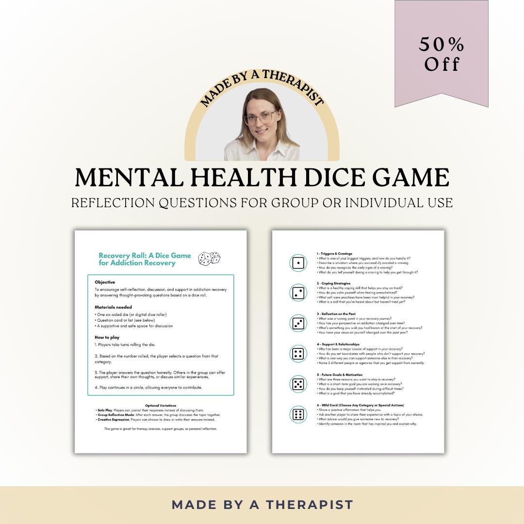 Mental Health Dice Game. Group Therapy Activities. Reflection Questions ...