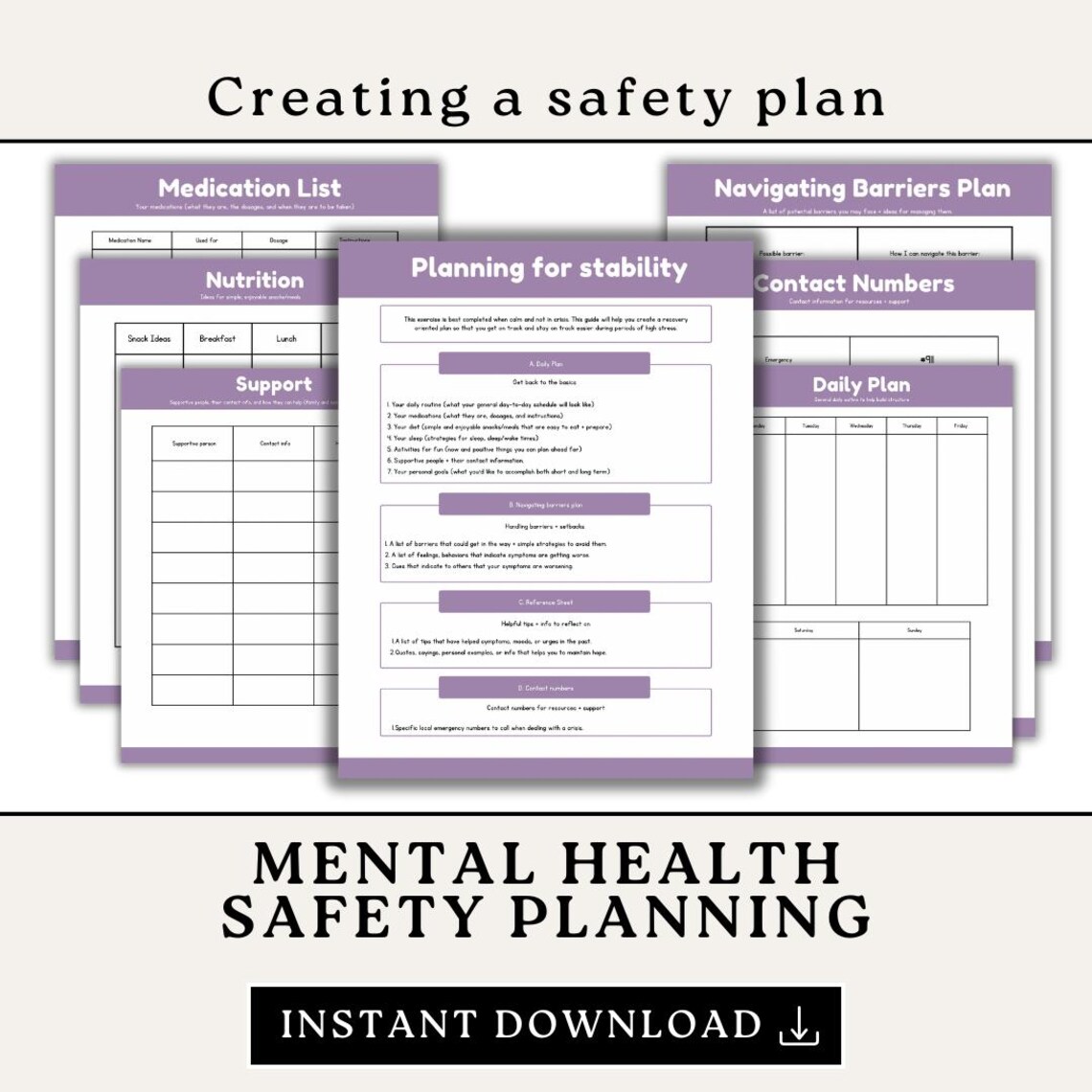 Mental Health Safety Plan Guide: Crisis Intervention Worksheets ...