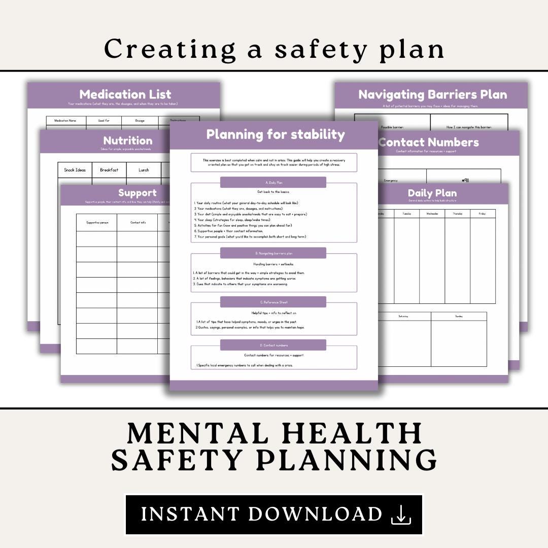 Mental Health Safety Plan Guide: Crisis Intervention Worksheets ...