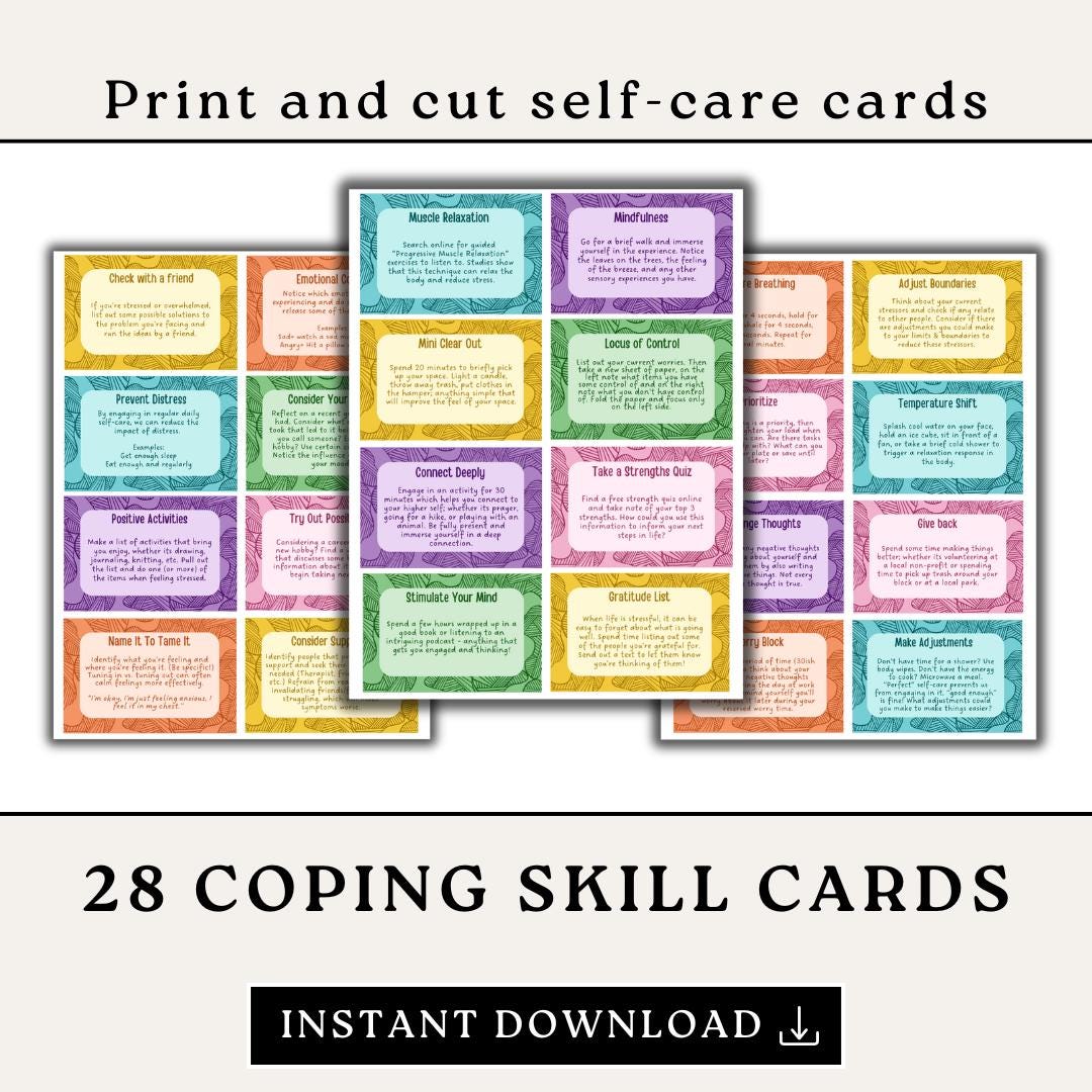 Printable Coping Cards, Self-care Ideas, Therapy Skills, Therapeutic ...