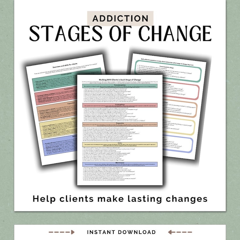 Addiction Stages of Change, Make Lasting Changes Worksheets - Etsy
