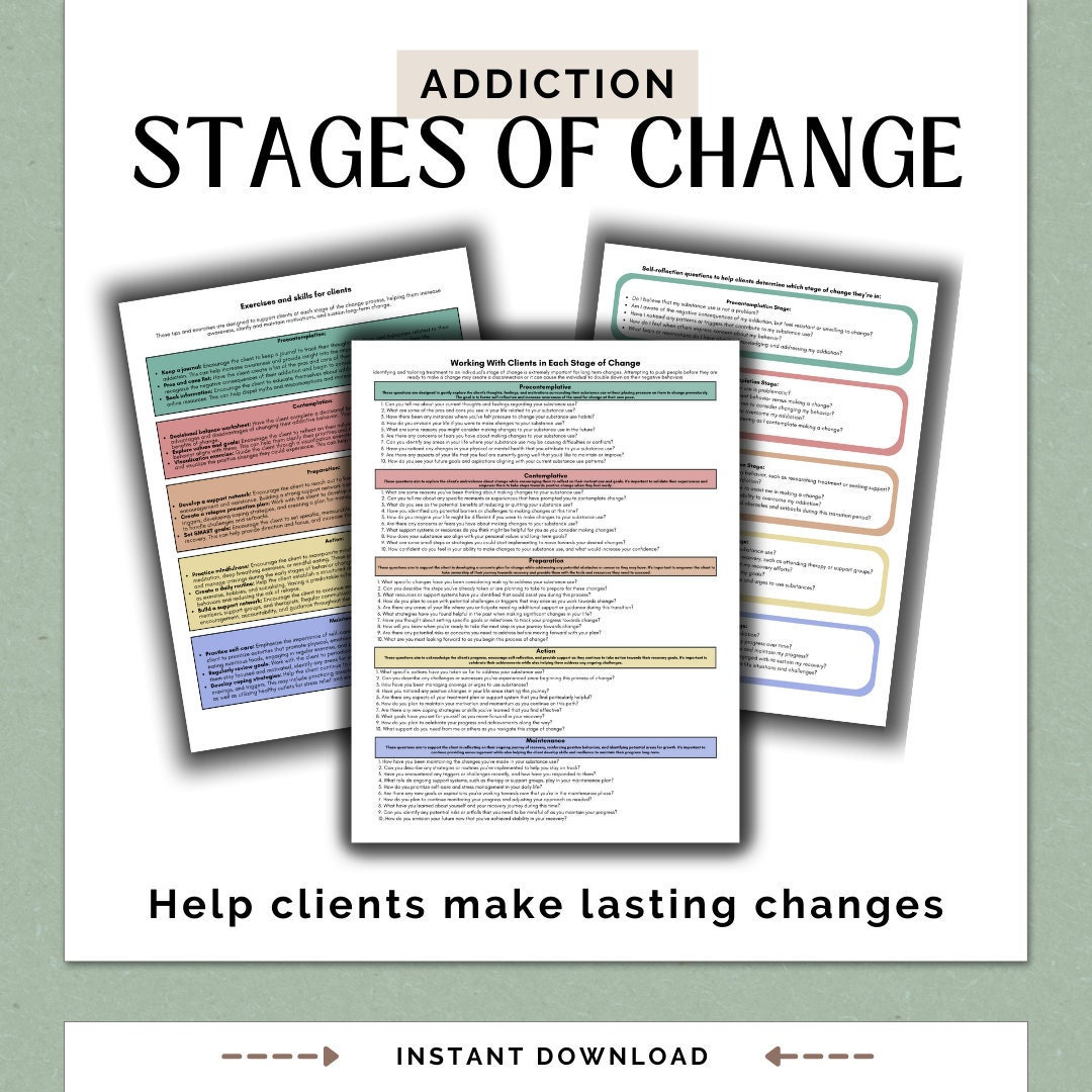 Addiction Stages of Change, Make Lasting Changes Worksheets - Etsy