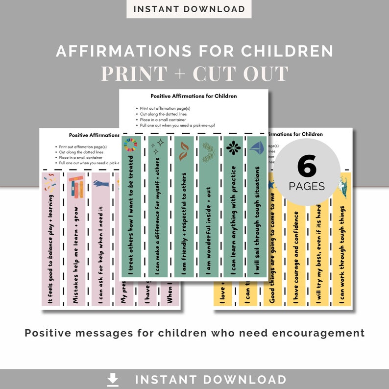 Affirmations for Kids: 36 Printable Positive Statements (digital ...
