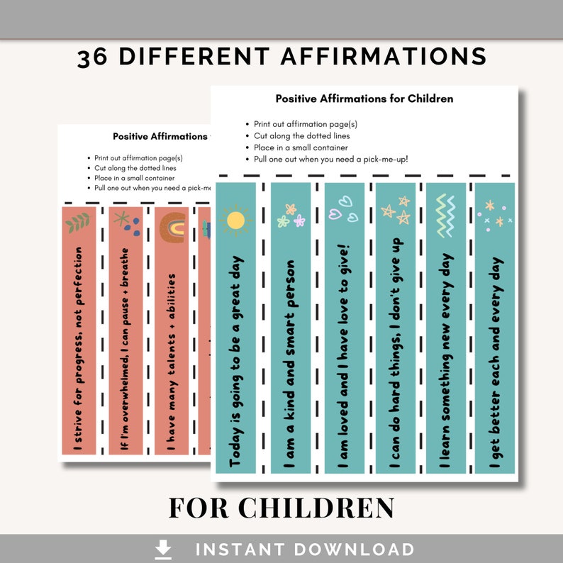 Affirmations for Kids: 36 Printable Positive Statements (digital ...