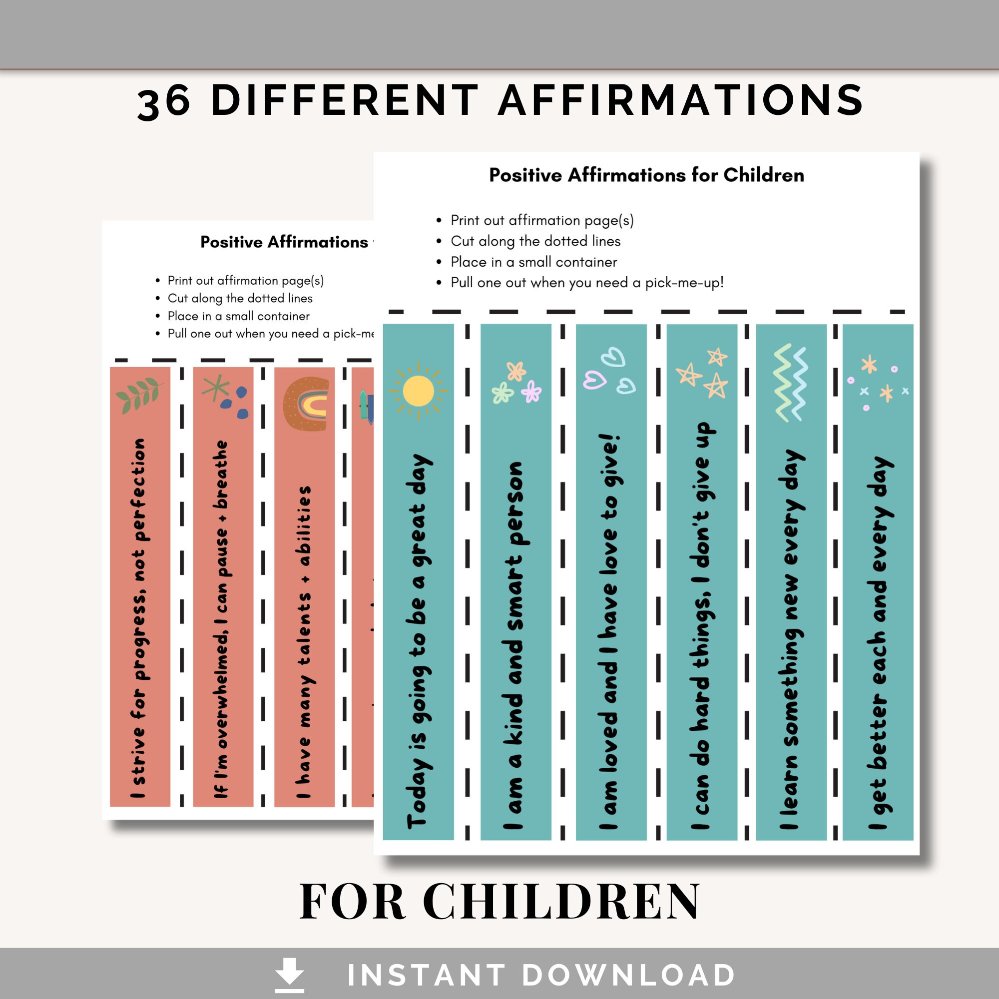 Affirmations for Kids: 36 Printable Positive Statements (digital ...