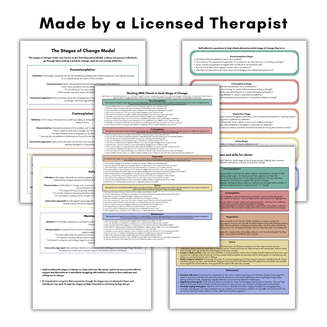 Addiction Stages of Change, Make Lasting Changes Worksheets - Etsy