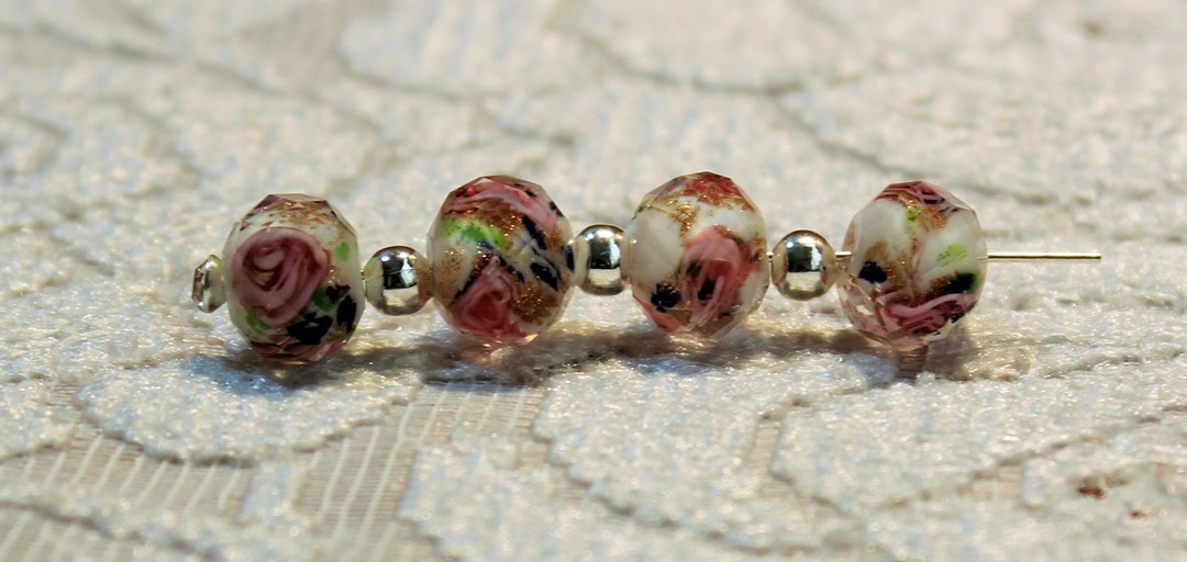 10 White Wedding Cake Beads, Faceted, Pink Roses, Blue, Gold Sand ...