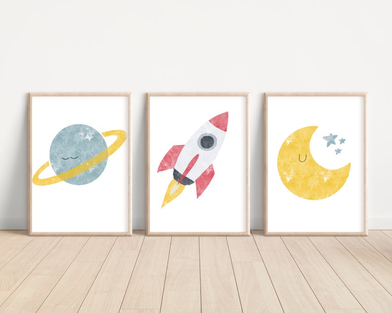 Neutral Space Nursery Print Set, Gender Neutral Baby Art, Nursery ...