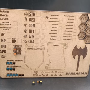 Handcrafted Wooden Barbarian Character Tracker: Dnd Player Board - Etsy