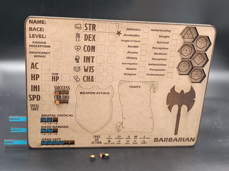 Handcrafted Wooden Barbarian Character Tracker: Dnd Player Board - Etsy