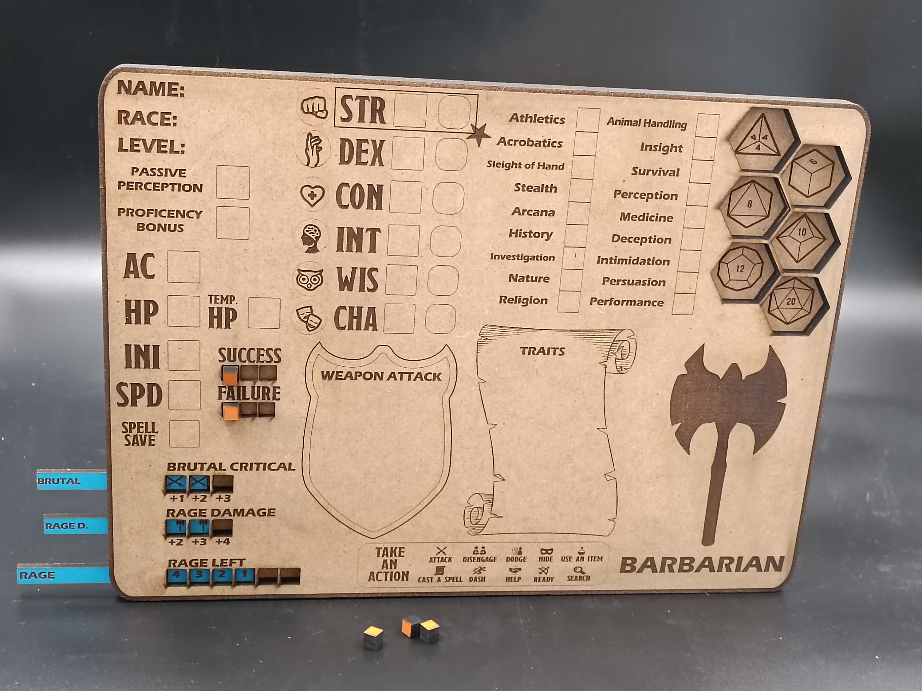 Handcrafted Wooden Barbarian Character Tracker: Dnd Player Board - Etsy