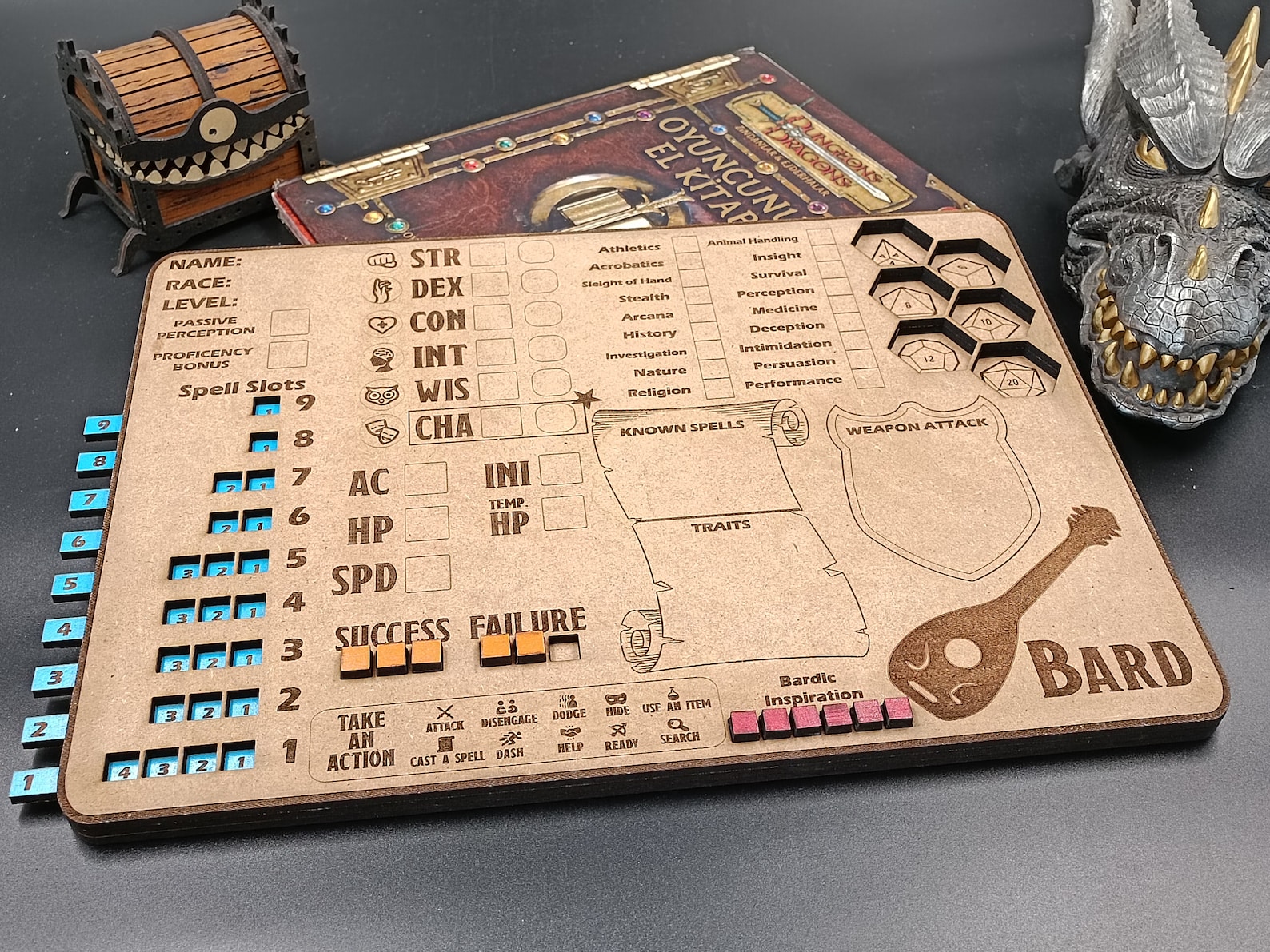 Handcrafted Wooden Bard Character Board: Dnd Tracker With Dice Slots - Etsy