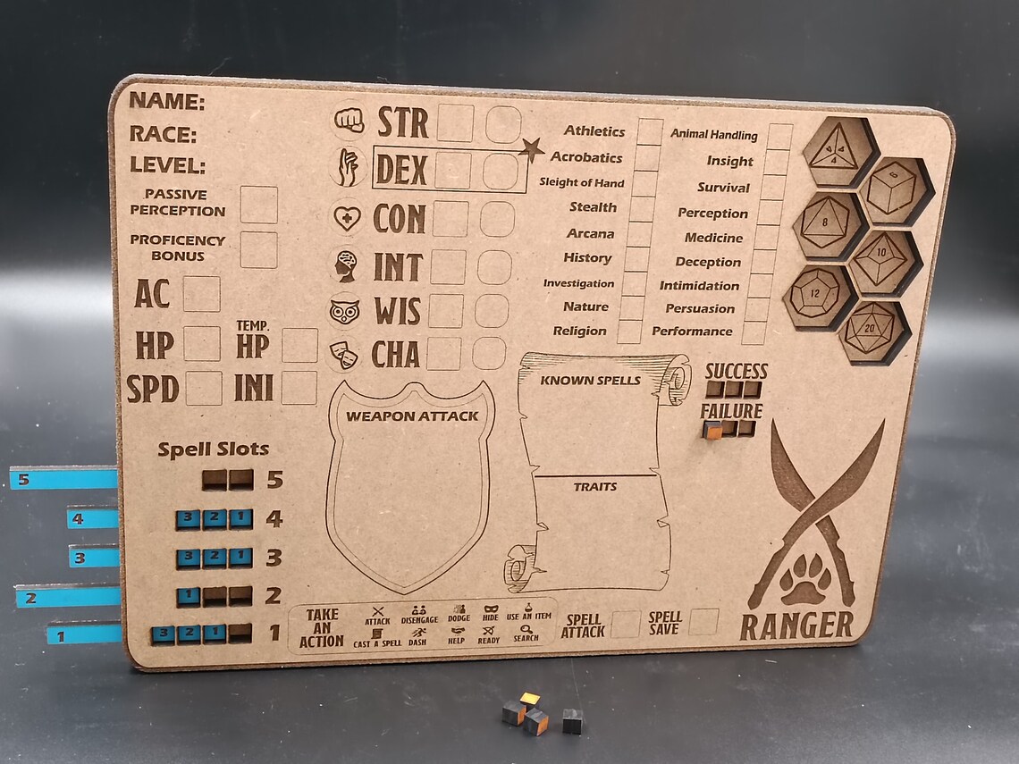 Dnd Ranger Character Tracker: Wooden Adventure Board With Spell Slots ...