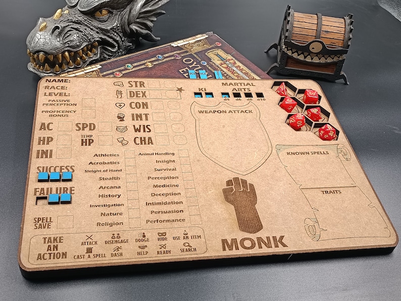 Dnd Monk Character Tracker: Wooden Class Board, Spell Slots - Etsy