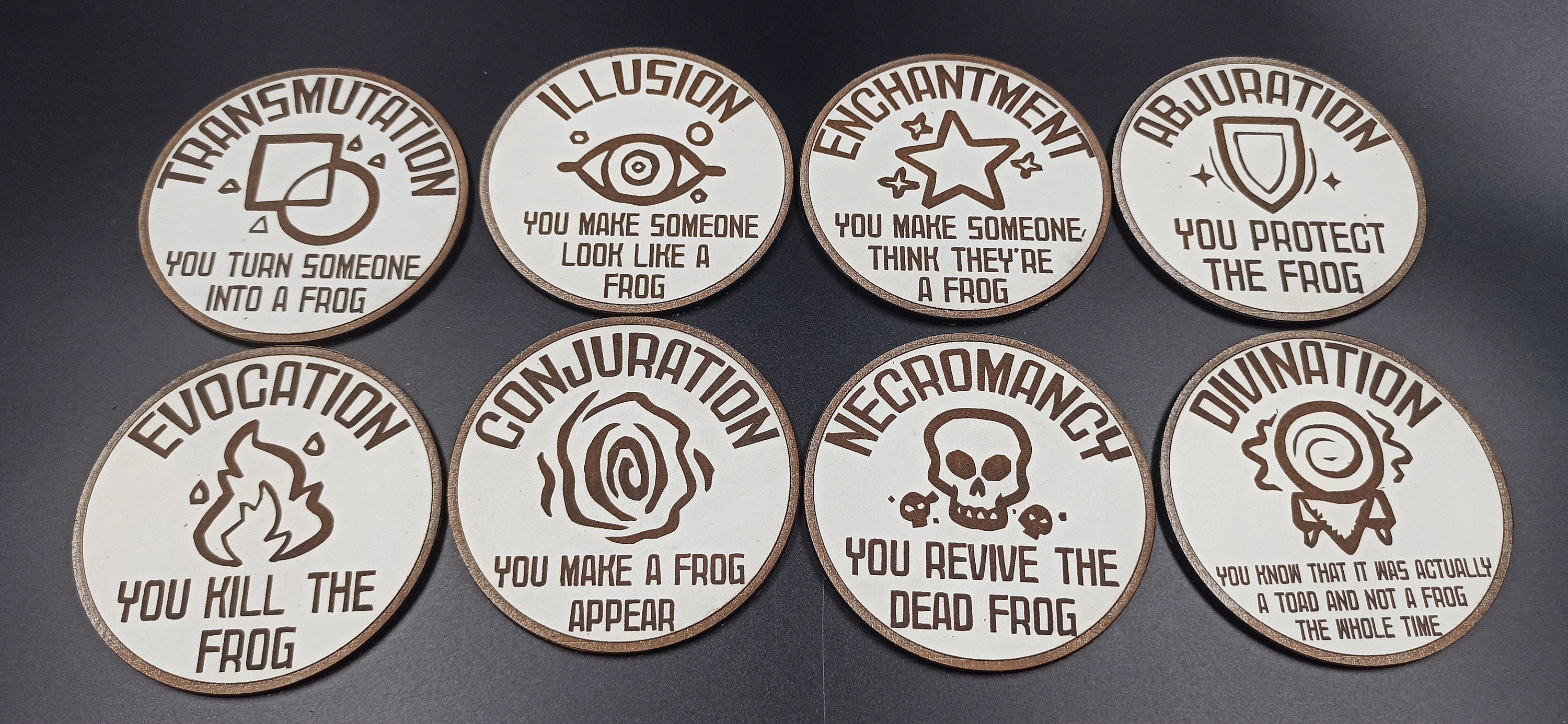Dungeons and Dragons Inspired Wood Coasters - Set of 8 Schools of Magic ...