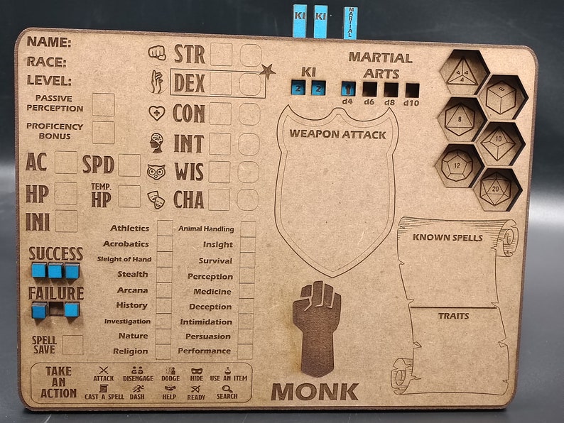Dnd Monk Character Tracker: Wooden Class Board, Spell Slots - Etsy