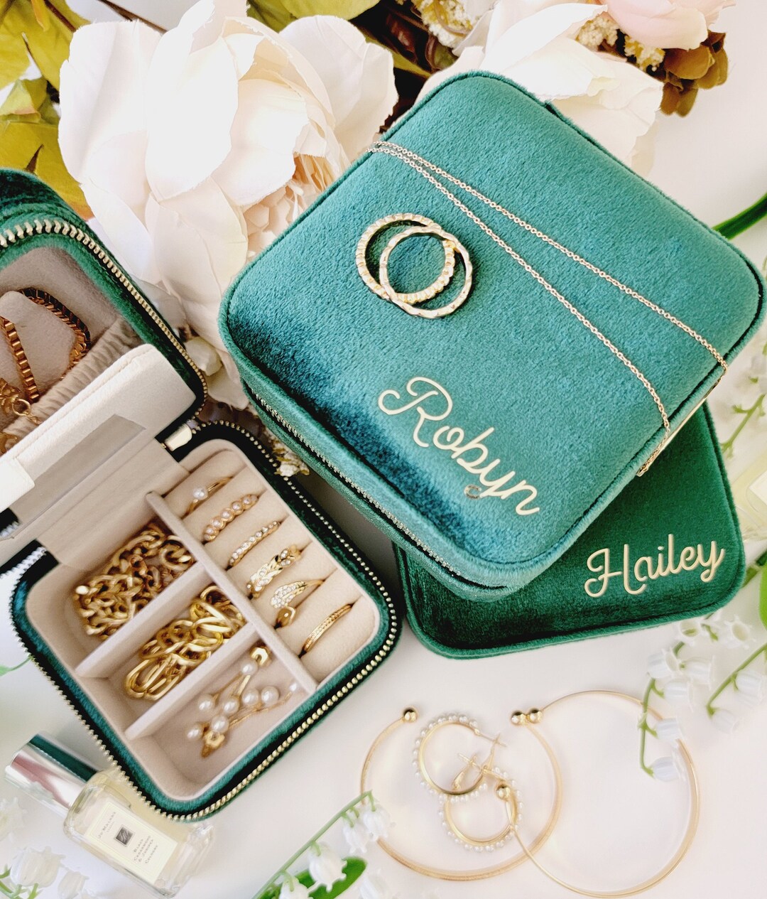 Monogram Velvet Jewelry Case: Personalized Travel Gift - Etsy
