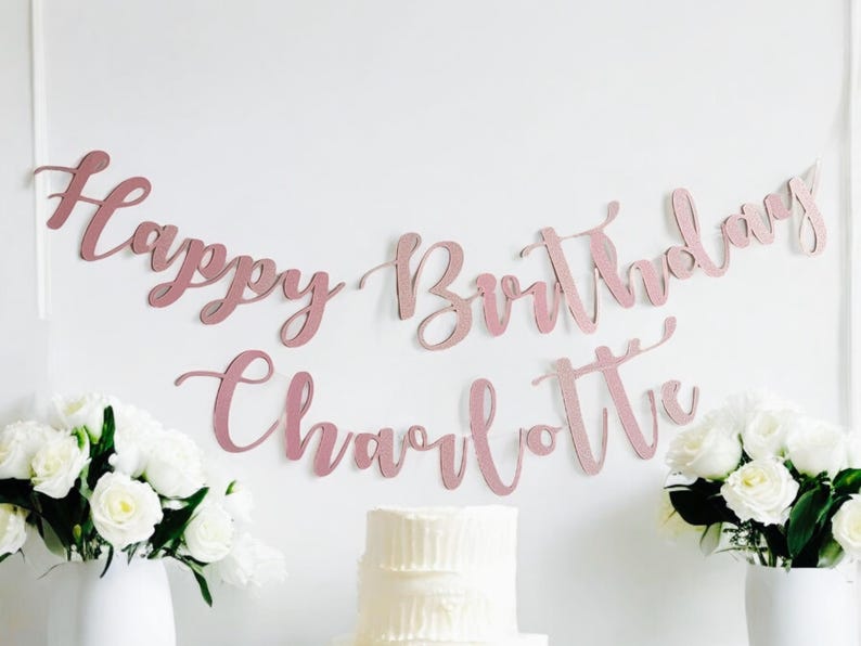 Rose Gold Glitter Custom Banner: Cursive Party Decorations - Etsy