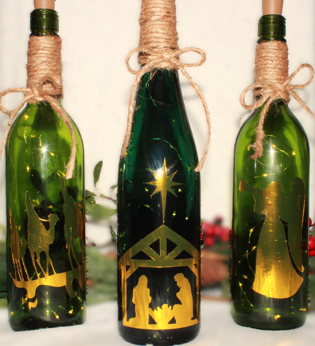 Nativity Scene Lighted Wine Bottle Set - Etsy