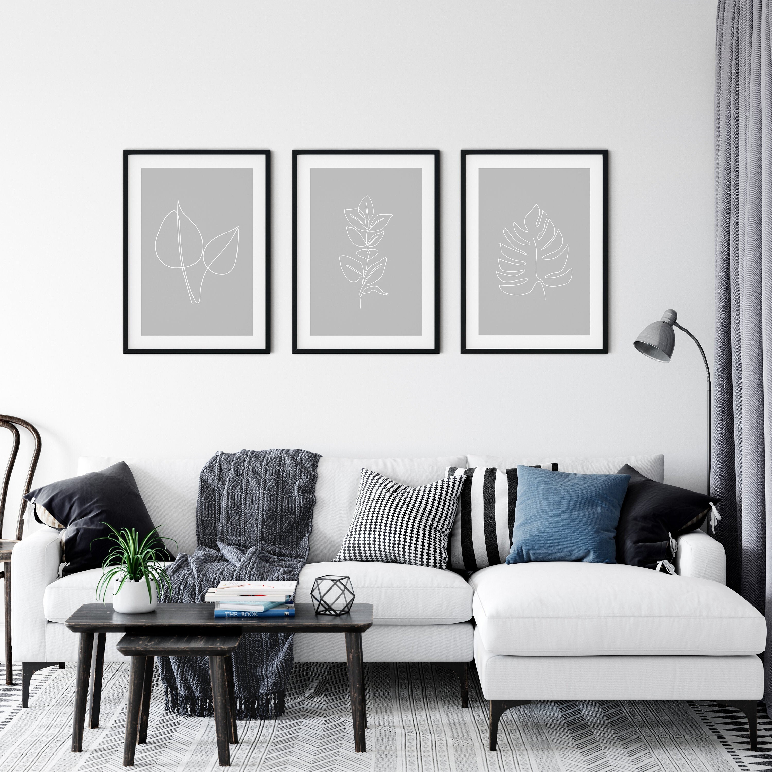 Set of 3 Leaf Prints Line Leaf Print Tropical Leaf Monstera - Etsy UK