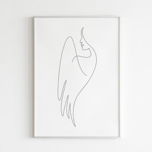 Angel Line Art, Guardian Angel Print, Line Art Drawing, One Line Prints ...