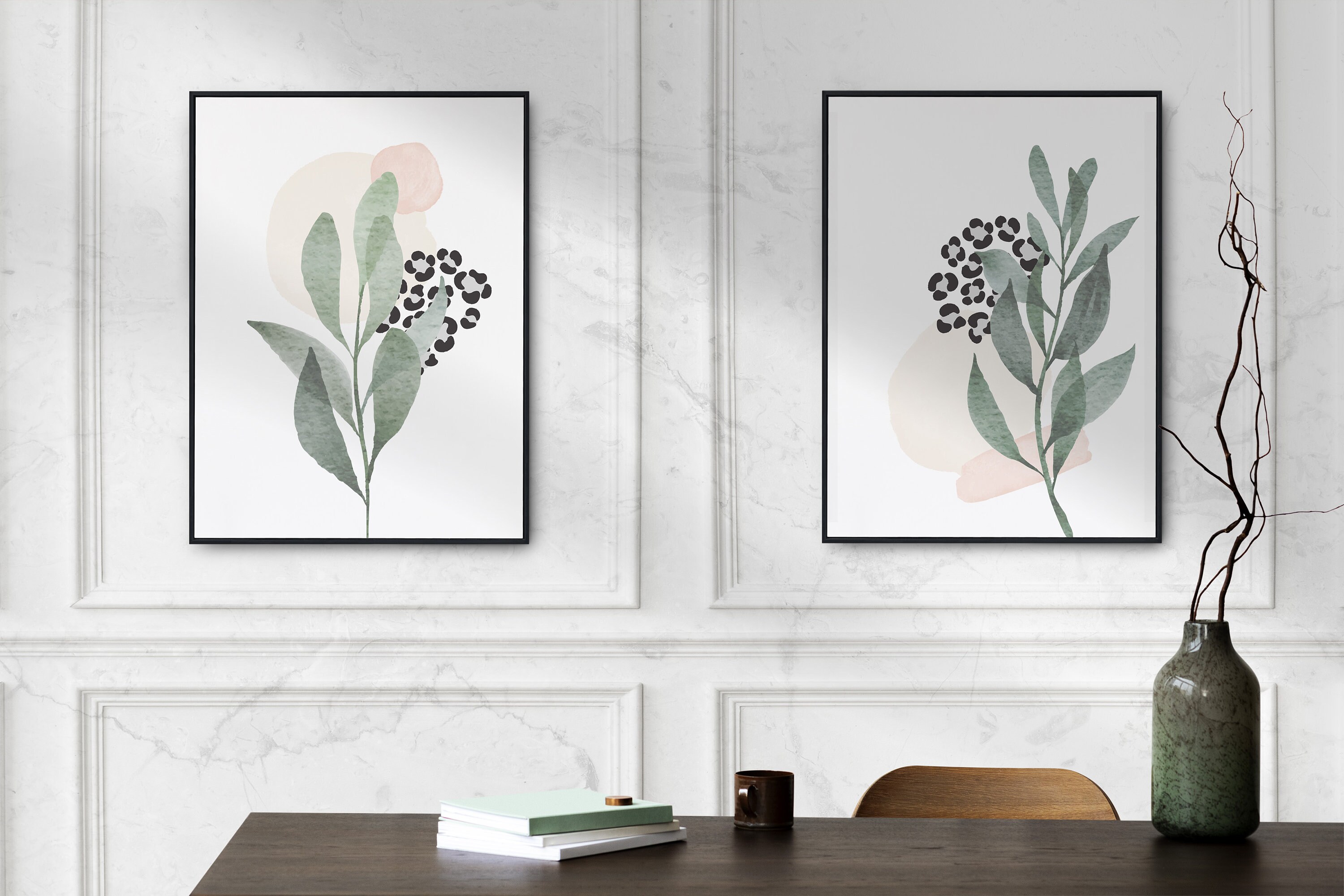 Abstract Leaf Prints, Set of 2, Botanical Wall Art, Leaf Poster, Leaf ...