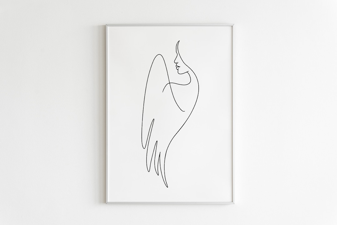 Angel Line Art, Guardian Angel Print, Line Art Drawing, One Line Prints ...
