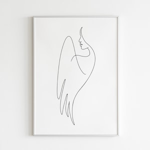 Angel Line Art, Guardian Angel Print, Line Art Drawing, One Line Prints ...