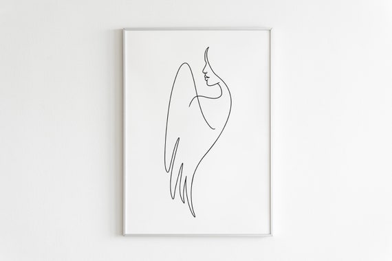 Angel Line Art Guardian Angel Print Line Art Drawing One | Etsy