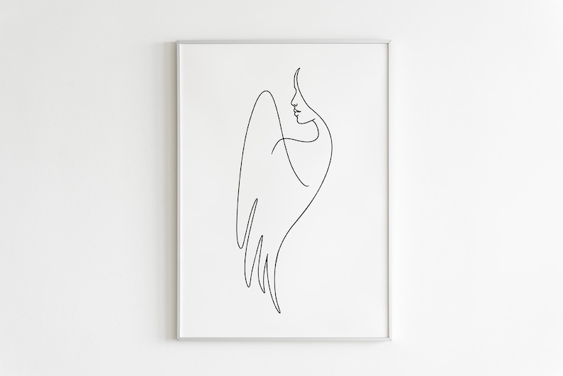 Angel Line Art, Guardian Angel Print, Line Art Drawing, One Line Prints ...